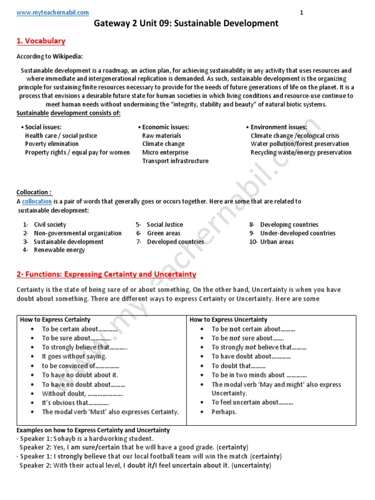 Gateway 2 - Unit 09 - Sustainable Development | Download Free PDF ...