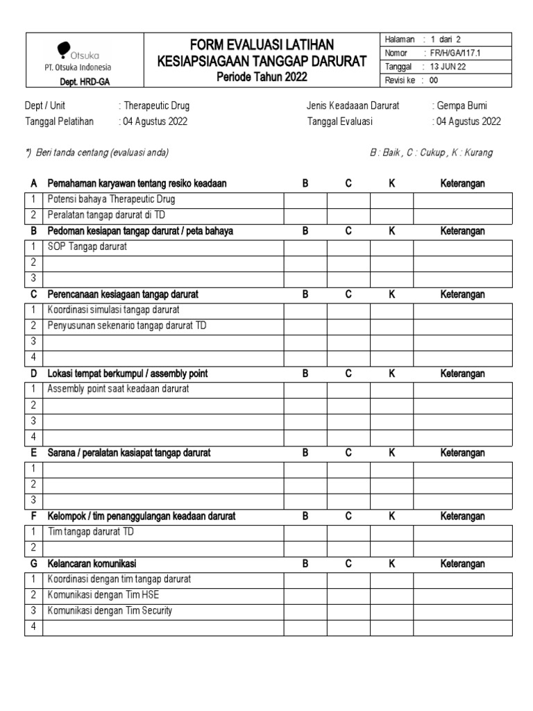Form Evaluasi Tanggap Darurat | PDF
