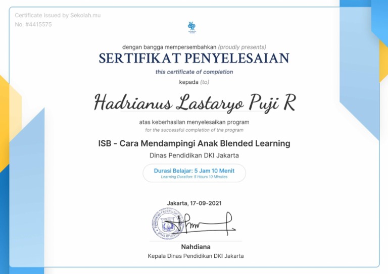 Sertifikat-IsB Cara Mendampingi Anak Blended Learning | PDF