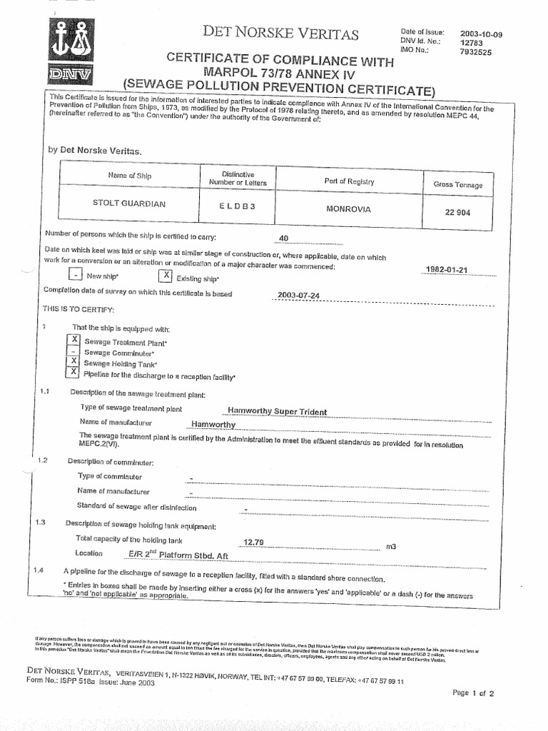 18-Sewage Pollution Prevention Certificate | PDF