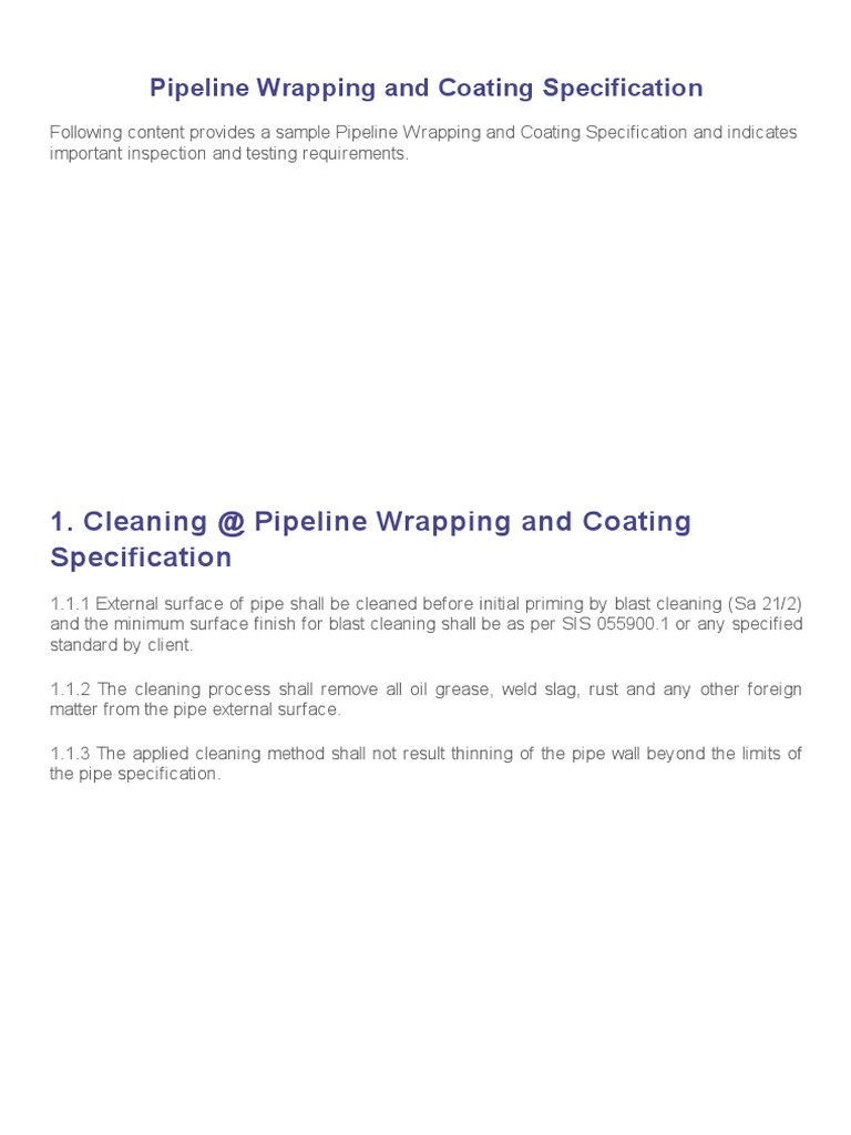 Pipeline Wrapping and Coating Specification | PDF