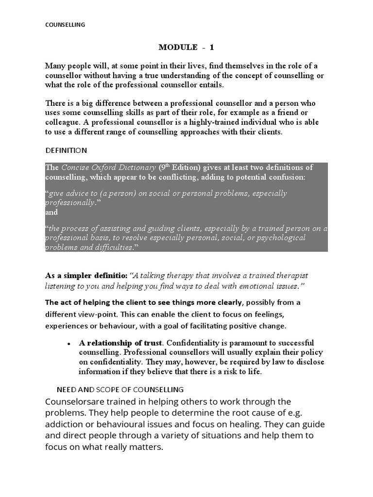 Counselling Full Note | Download Free PDF | Psychotherapy | Counseling ...