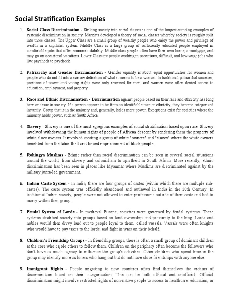 Social Stratification Examples | PDF