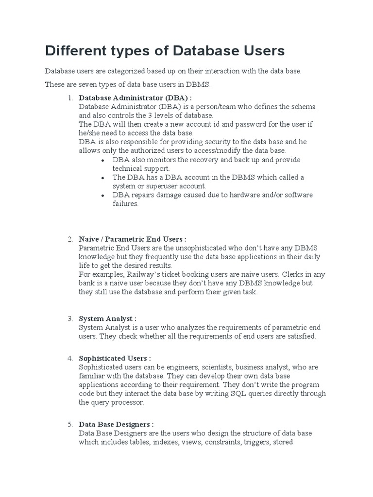 Different Types of Database Users | PDF