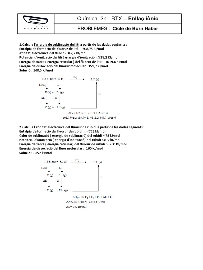 Problemes Cicle Born Haber 1 PROFE ICP | PDF
