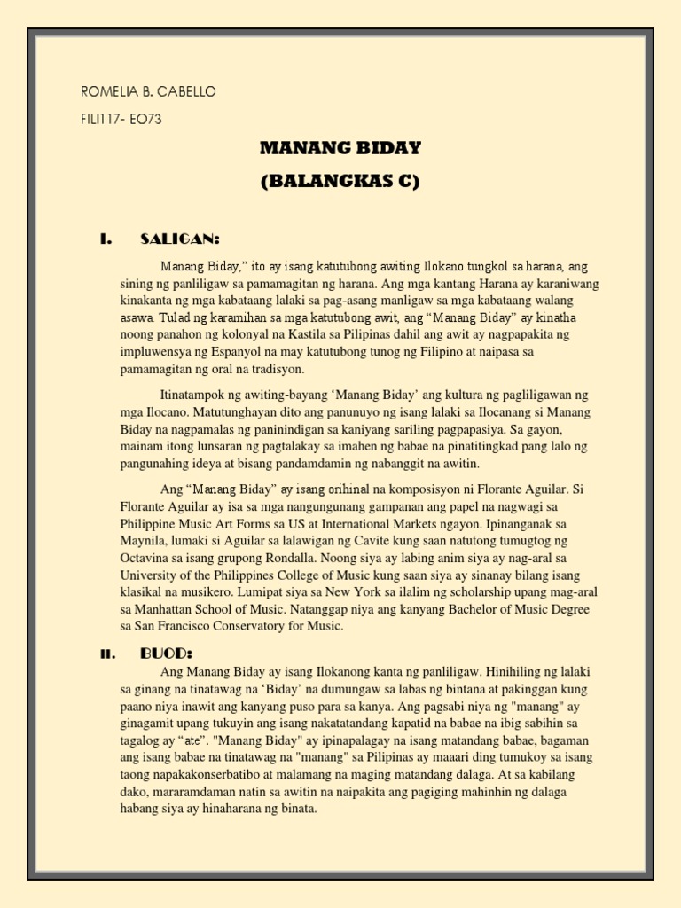 Cabello Romelia B. (Manang Biday) | PDF