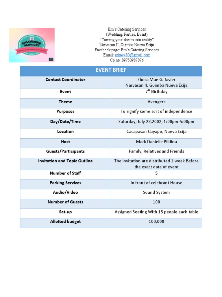 Event Planning Proposal and Documentation for a 7th Birthday Party ...