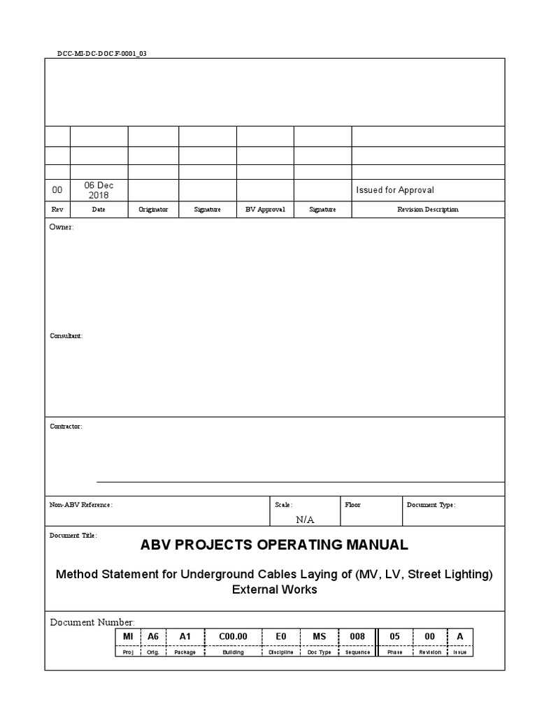 Method Statement for Underground Cable Laying | PDF | Duct (Flow ...
