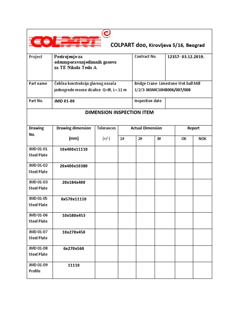 Steel Dimensional Inspection Sheet | PDF