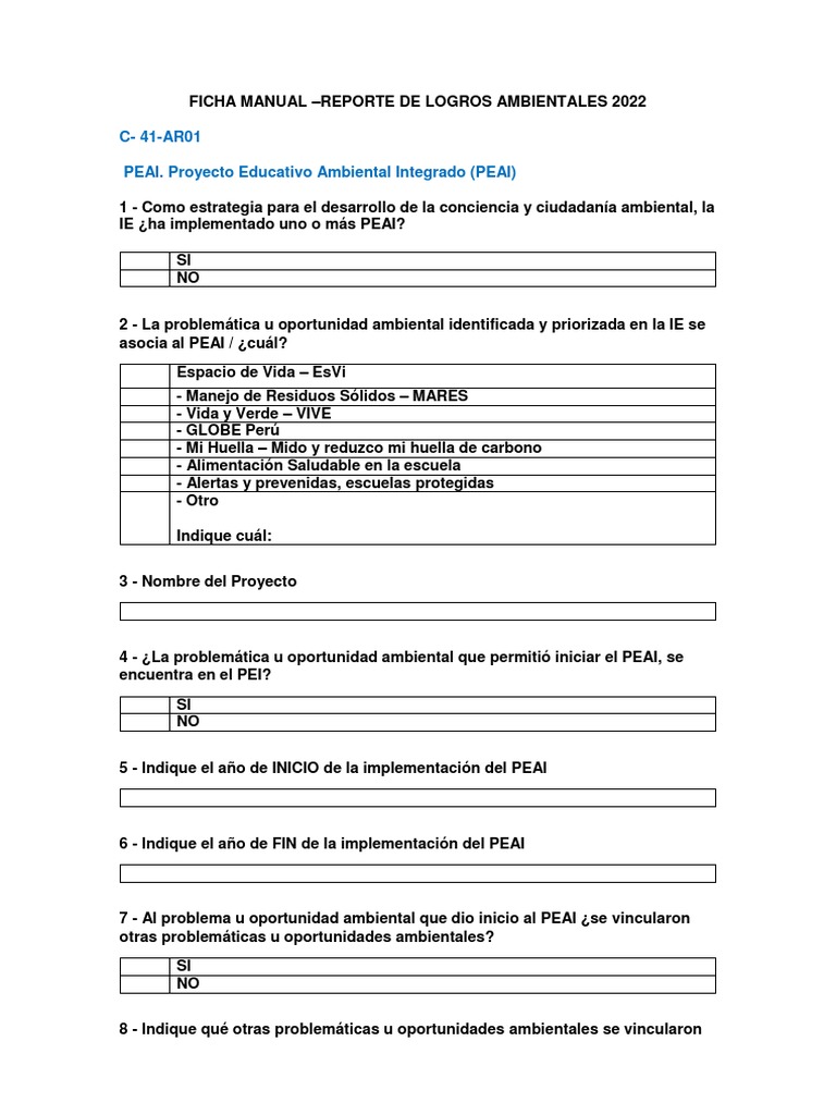 Ficha Manual - Reporte de Logros Ambientales 2022 | PDF | Deforestación ...