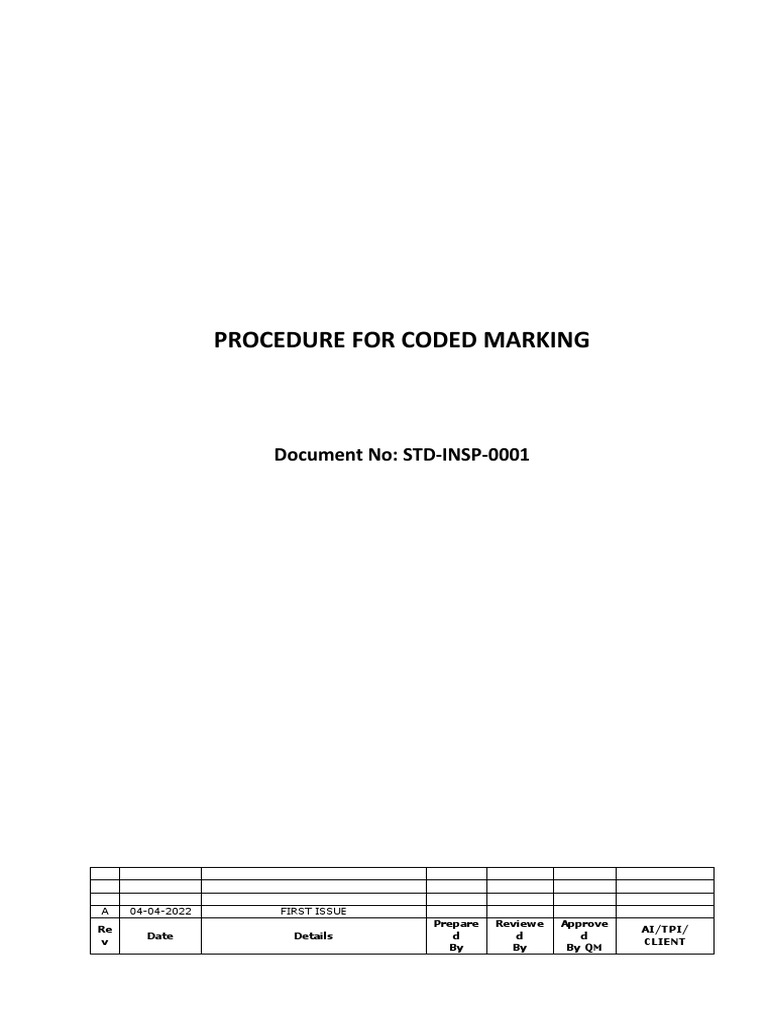 STD-InSP-0003 (Coded Marking Procedures LATEST) | PDF | Welding ...