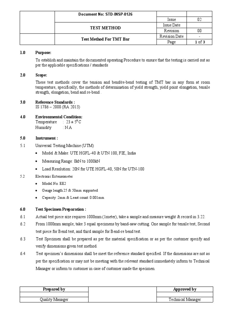 STD-INSP-0126 (TMT Bar Test) | PDF