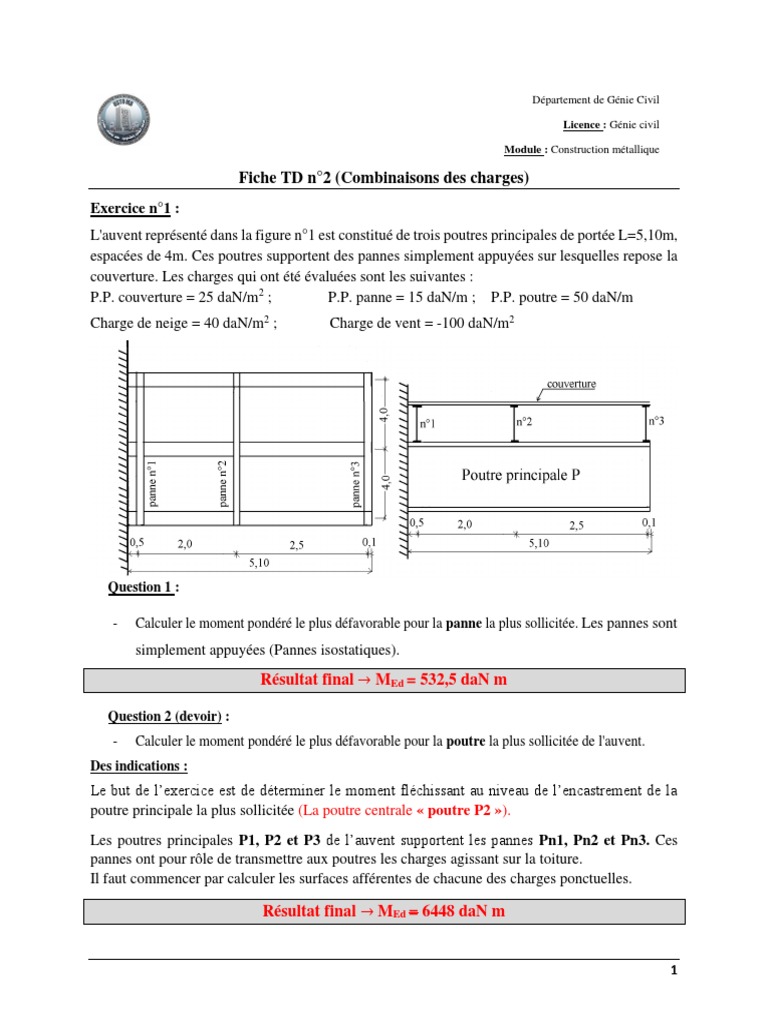 TD N°2 Combinaison Des Charges | PDF