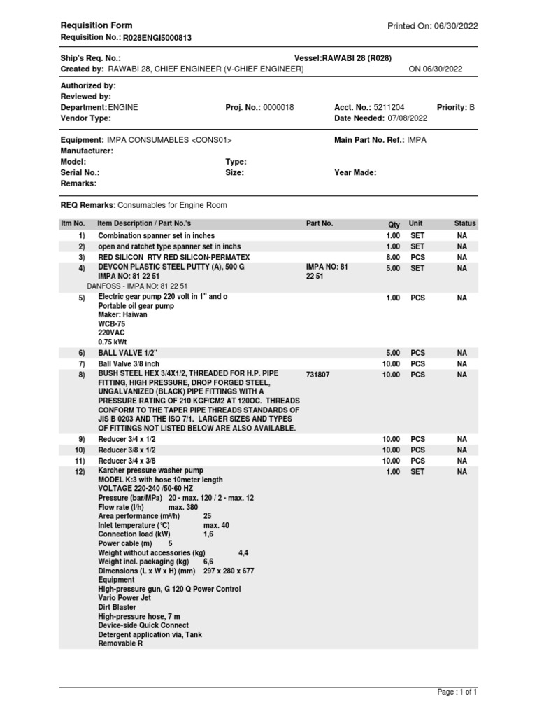 813 - Consumables For Engine Room | PDF | Pipe (Fluid Conveyance) | Tools