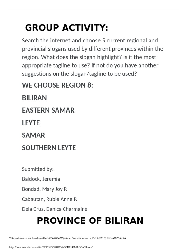 Regional Tourism Slogans in Region 8 | PDF