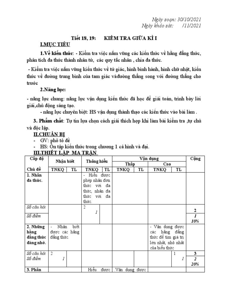 De Khao Sat Chat Luong Giua Ky 1 | PDF