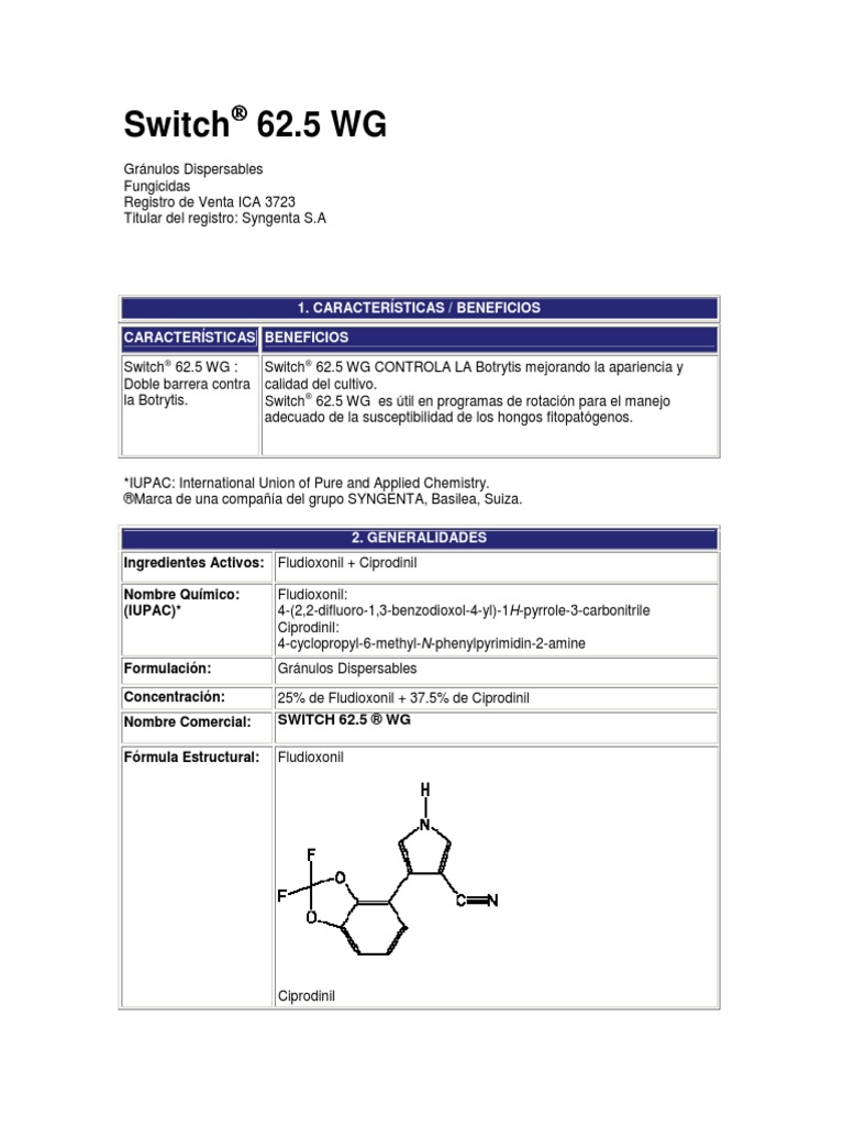 Ficha Tecnica Switch 62.5 | PDF | Agua