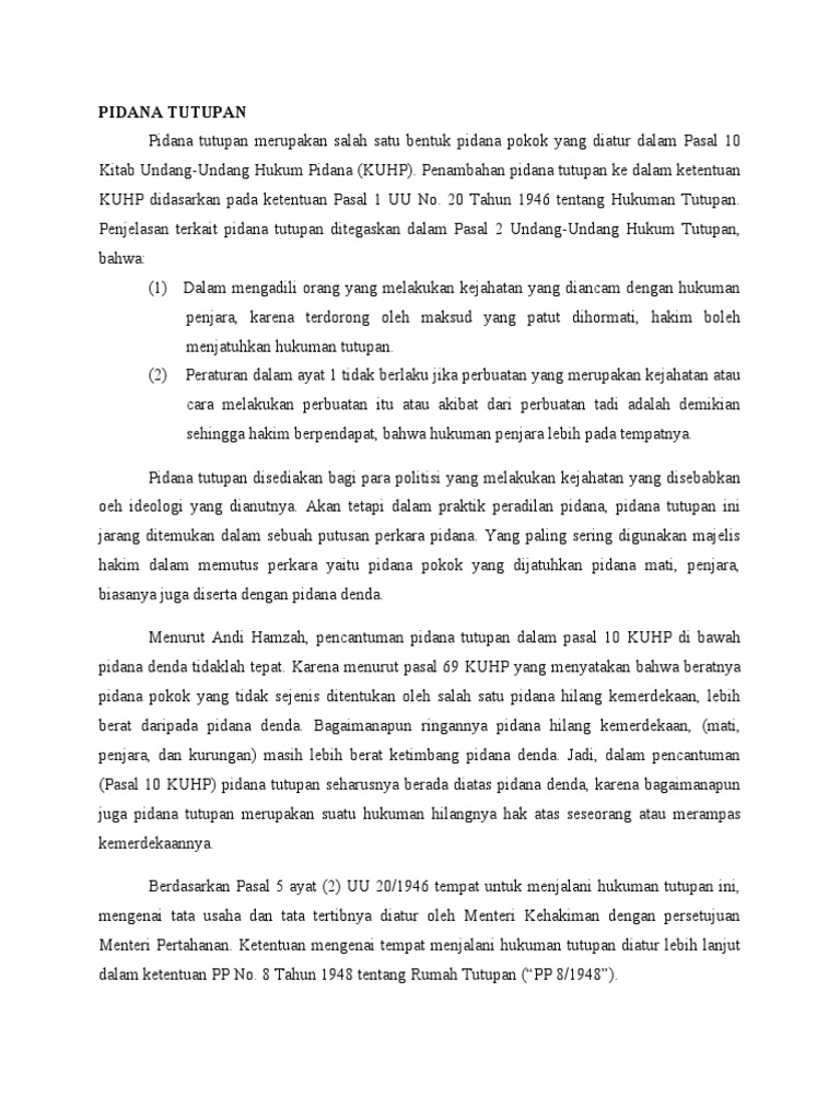 Pidana Tutupan | PDF
