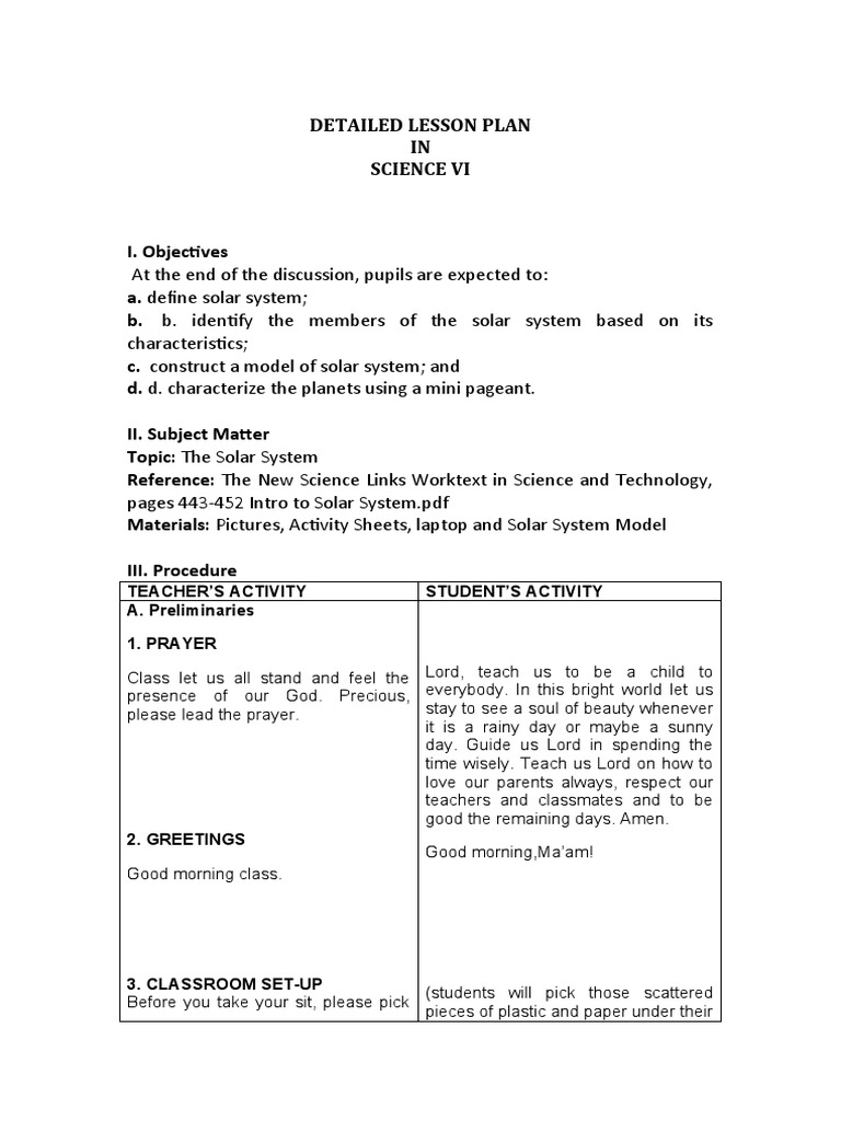 Detailed Lesson Plan Science | PDF | Natural Satellite | Planets