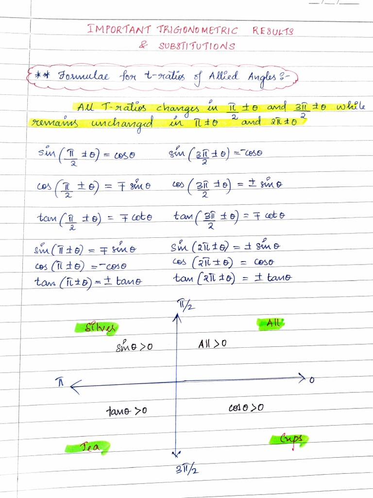 Basic Trigo Handwritten Notes Pdf