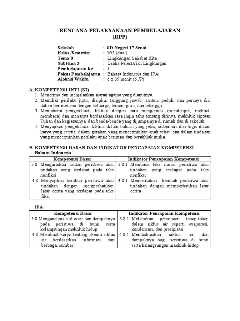 B - Planning 20 - Lingkungan Contoh RPP Kelas 5 Semseter 2, Tema 8 ...