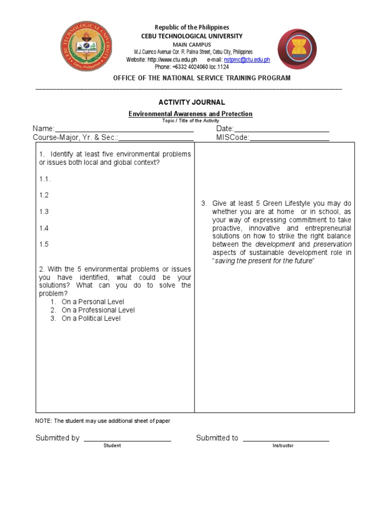 Activity Journal Environmental Awareness and Protection | PDF | Economy ...