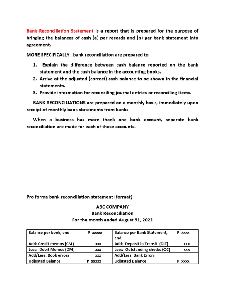 Bank Reconciliation Notes | PDF