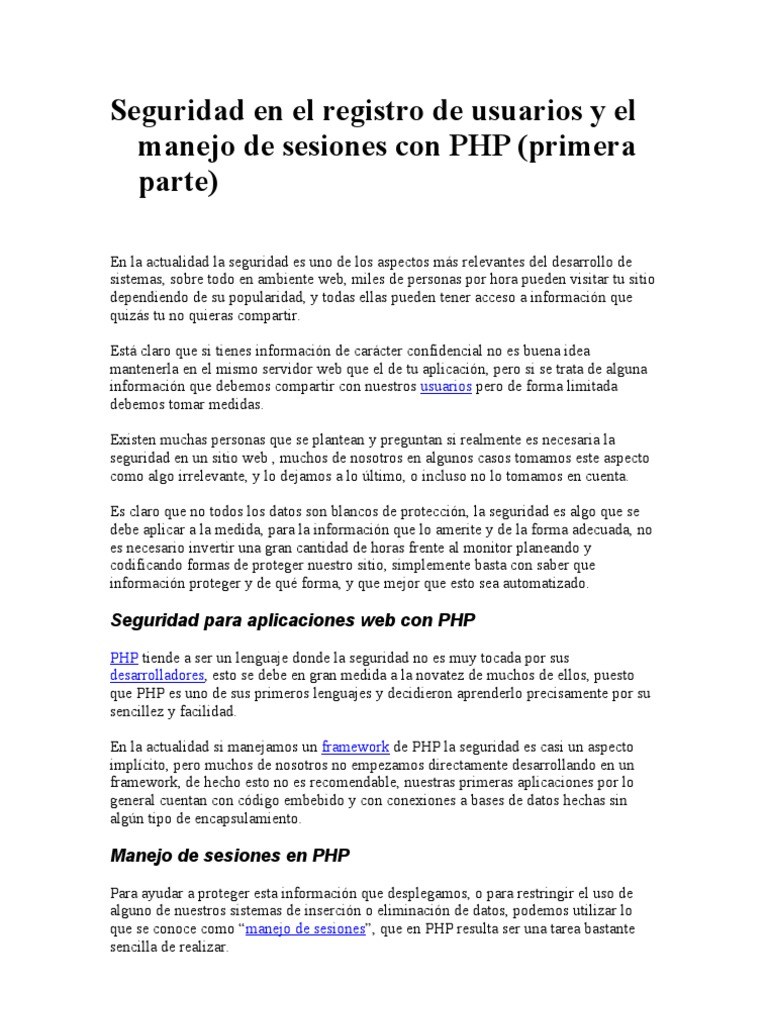 Cómo implementar seguridad en el registro de usuarios y manejo de sesiones en PHP para ...