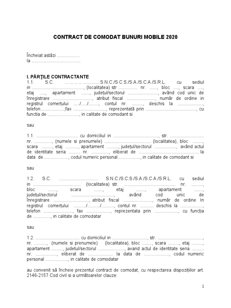 Contract Comodat Bunuri Mobile | PDF