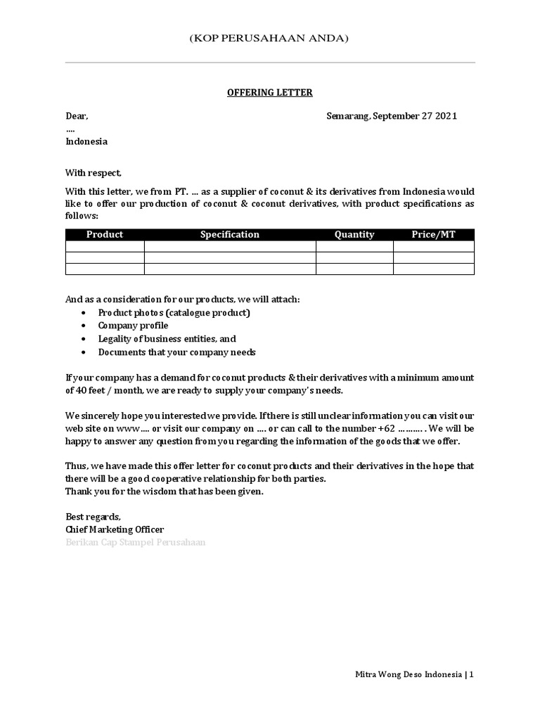 Offering Letter | PDF