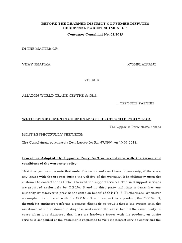 Written Arguments in Consumer Case | PDF | Justice | Crime & Violence