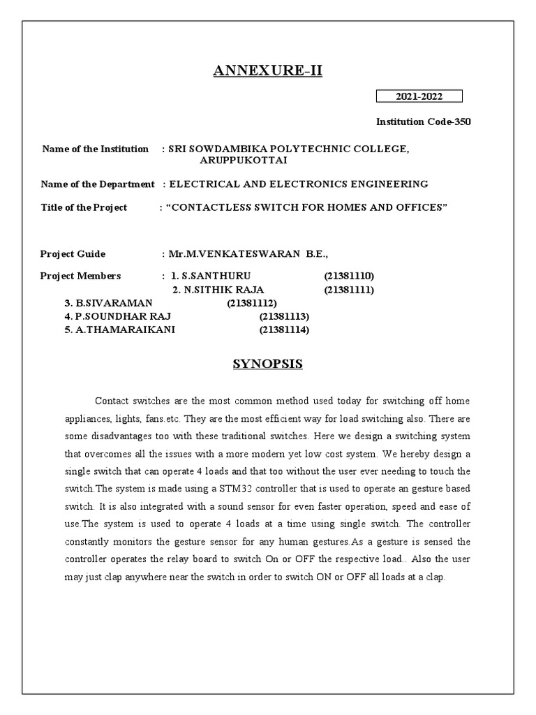 Contactless Switch for Homes and Offices: Designing a Gesture and Sound ...