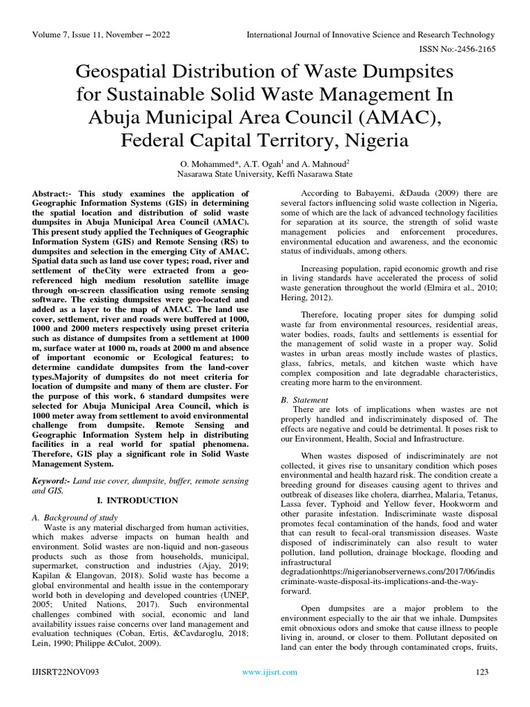 Geospatial Distribution of Waste Dumpsites For Sustainable Solid Waste ...