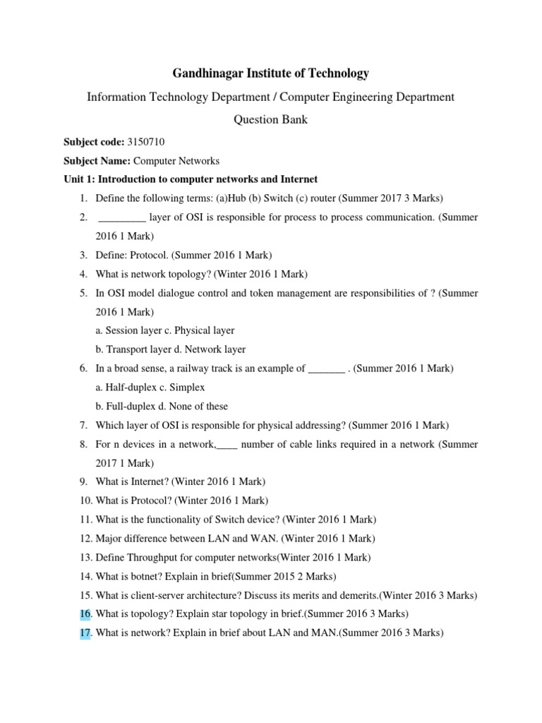 Computer Networks Question Bank | PDF