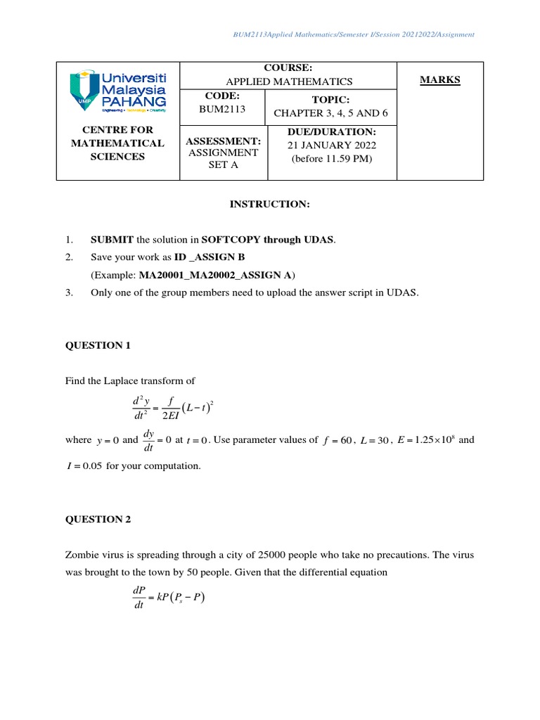 Assignment Set A | Download Free PDF | Equations | Applied Mathematics