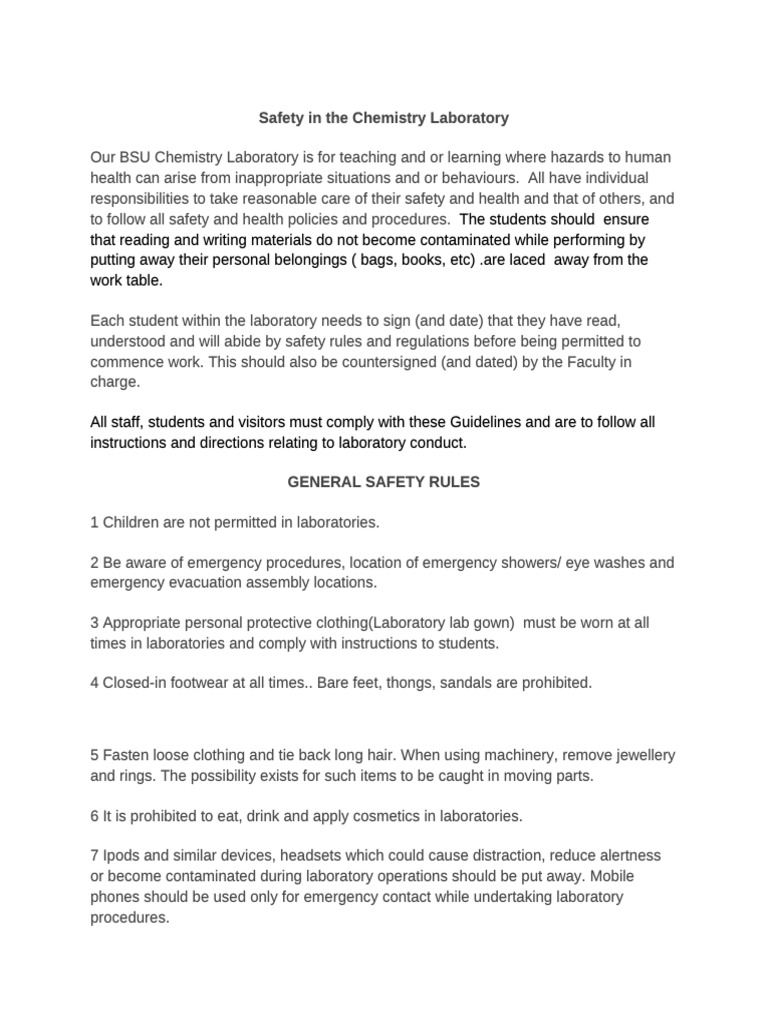 Chemistry Laboratory Safety Guidelines | PDF
