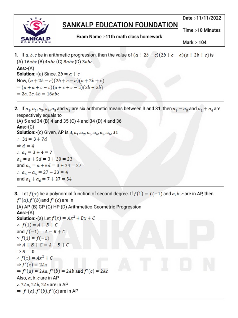 Sequence and Series MCQ | PDF