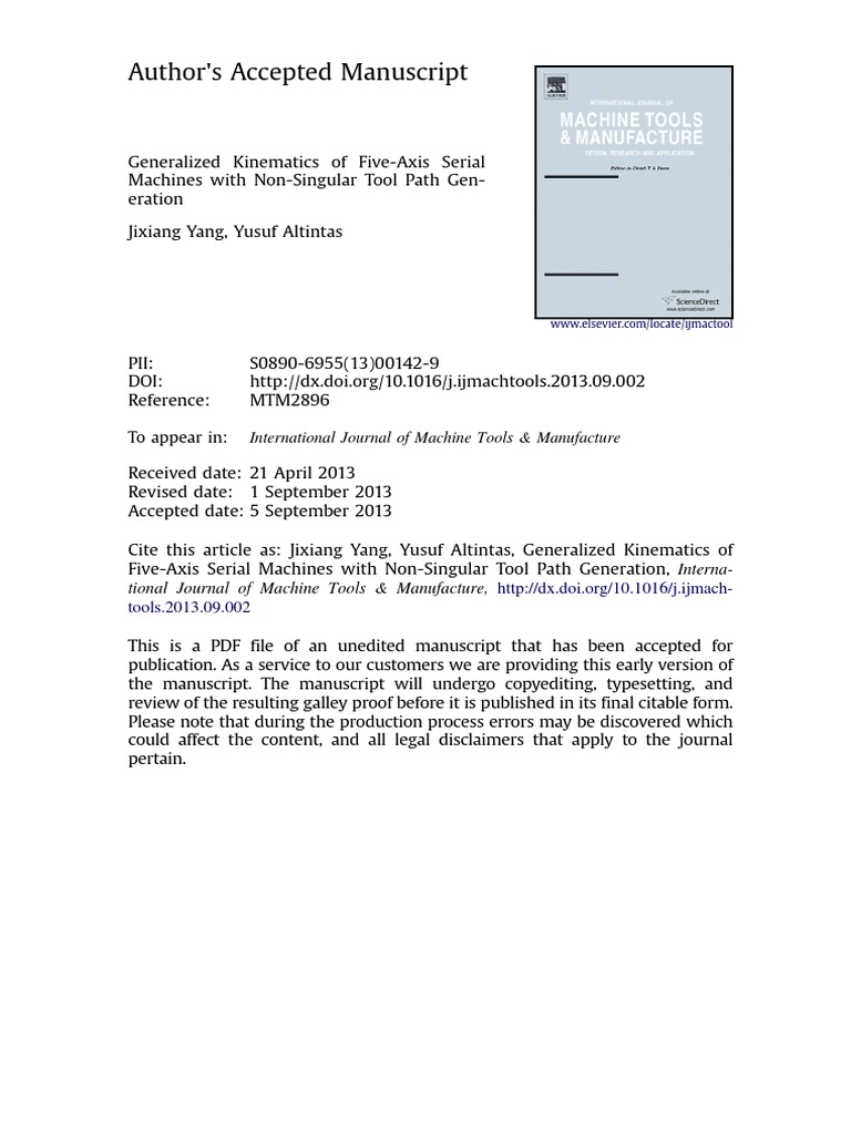 Generalized Kinematics of Five-Axis Serial Machines With | PDF