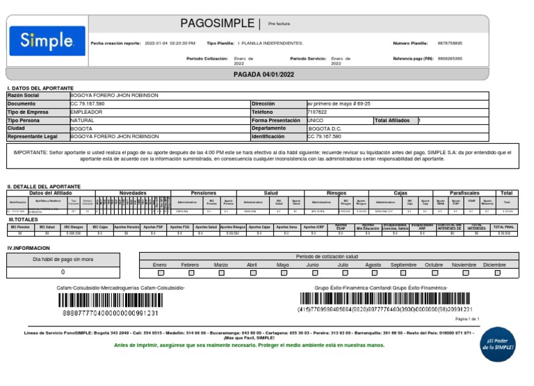 PLANILLA SIMPLE ARL BOGOYA FORERO JHON ROBINSON (4) | PDF