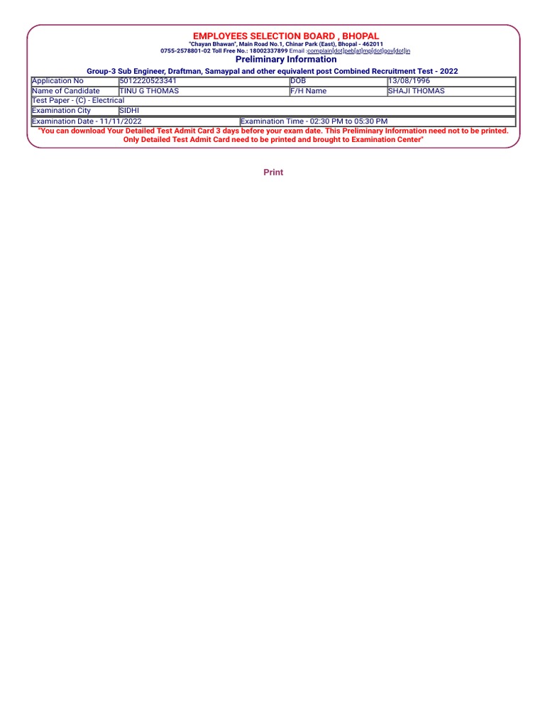 Bhopal Employee Selection Test Info | PDF