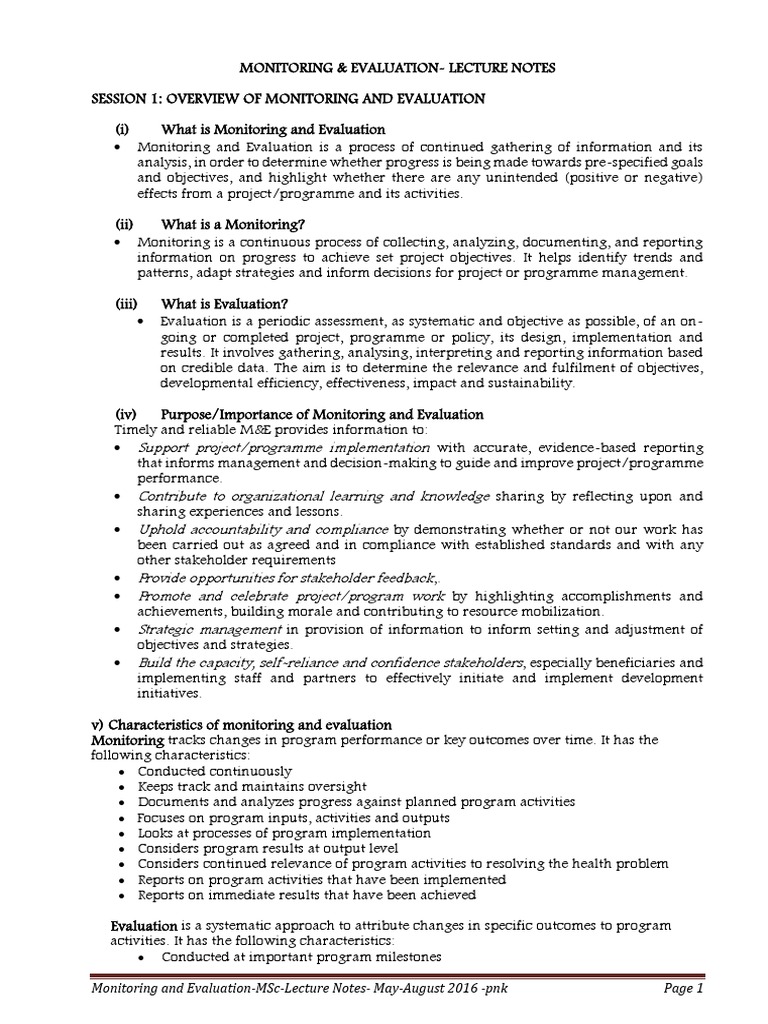 Monitoring and Evaluation | PDF | Evaluation | Monitoring And Evaluation