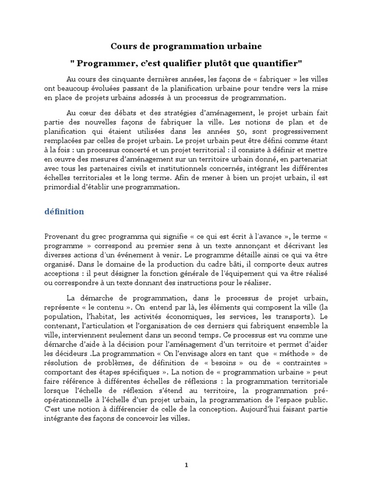 Cours de Programmation Urbaine | PDF | Urbanisme | Planification