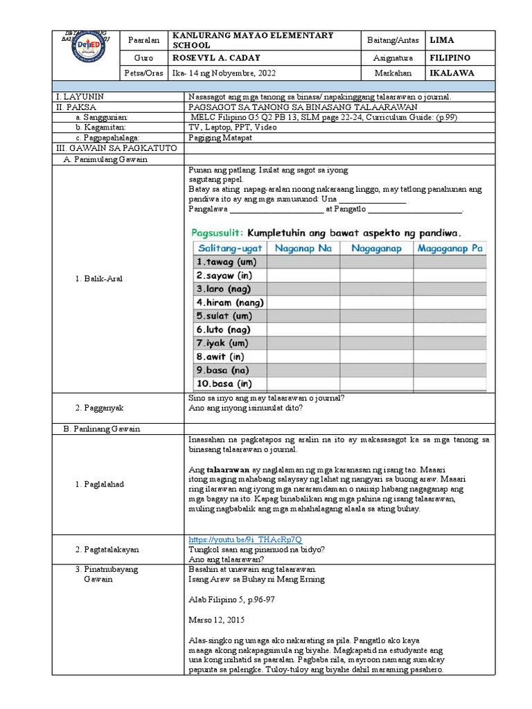 DLP Filipino Q2 W2 D1 | PDF