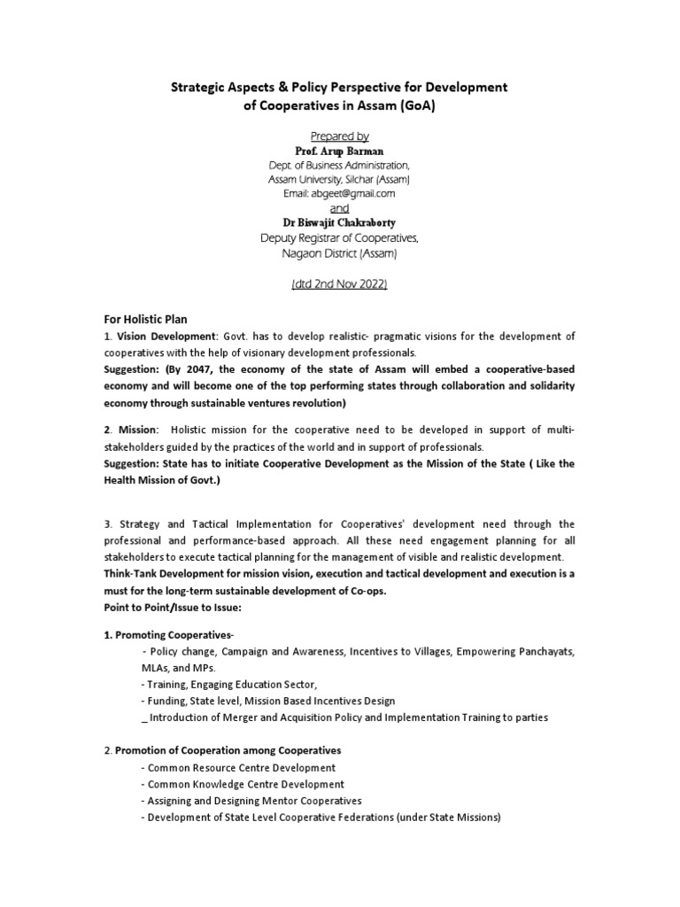 Assam Cooperative Development Plan | PDF | Cooperative | Sustainable Development