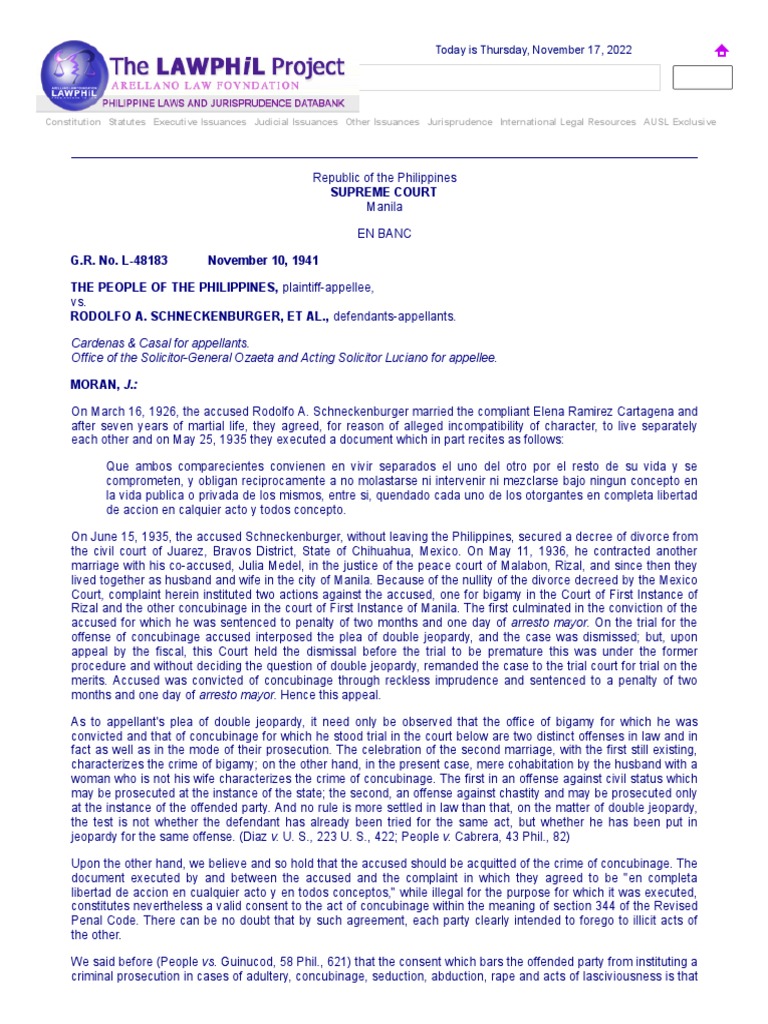 Article 55-67 03 People Vs Schneckenburger 73 Phil 413 | PDF