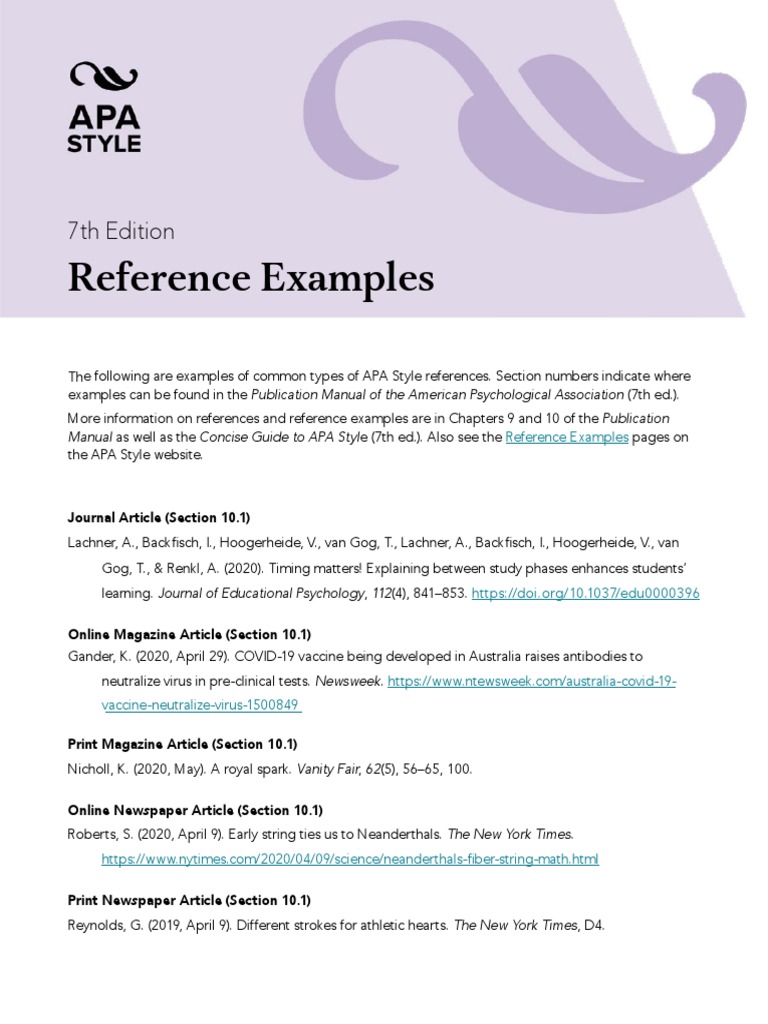 Reference Examples | PDF | American Psychological Association | Apa Style