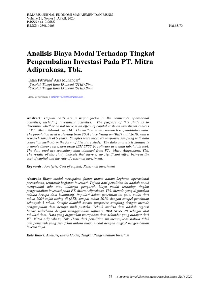 Analisis Biaya Modal THD Tingkat Pengembalian | PDF