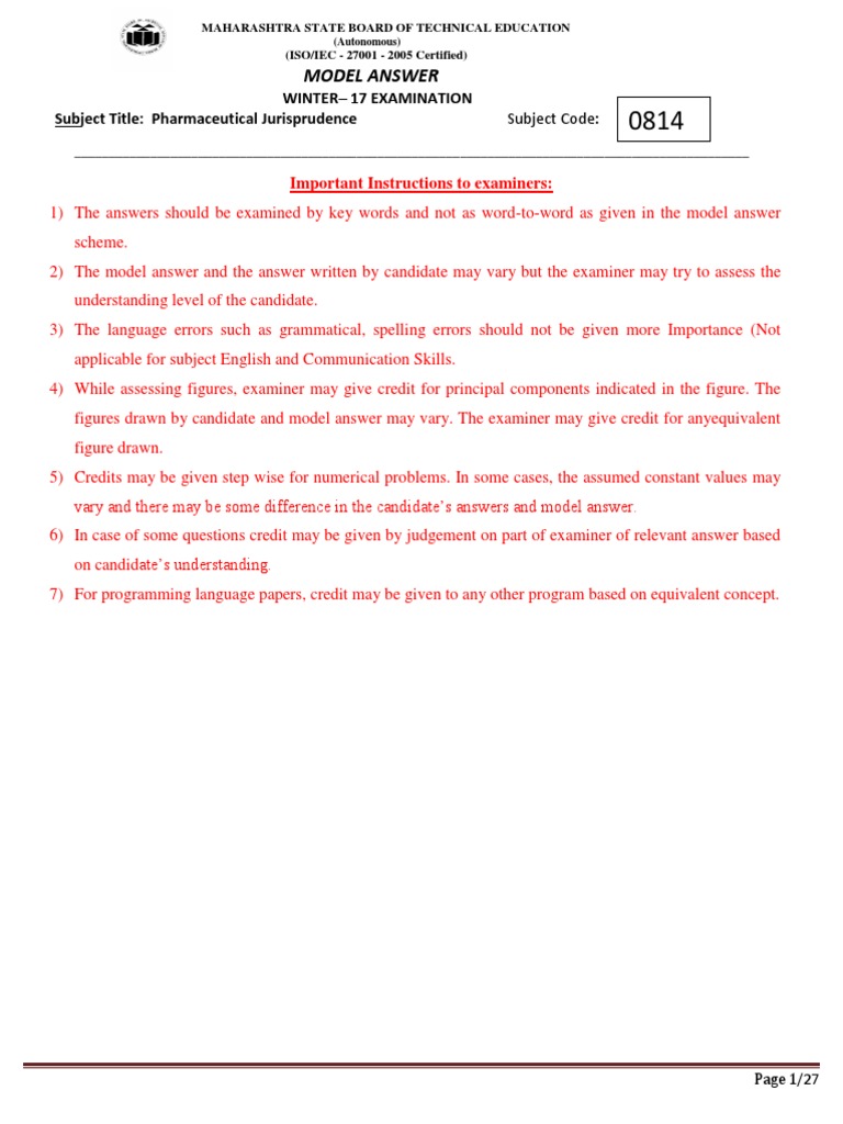 0814 Model Answer Paper Winter 2017 | Download Free PDF | Pharmacy | Pharmacist