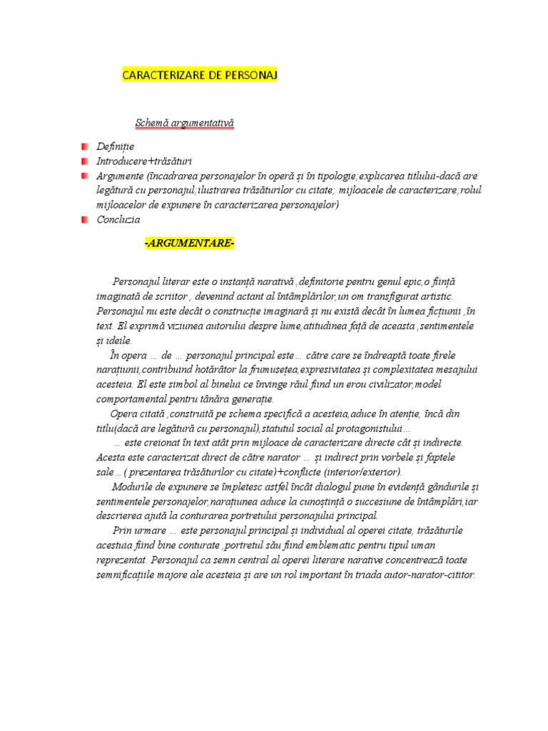 Caracterizare de Personaj | PDF