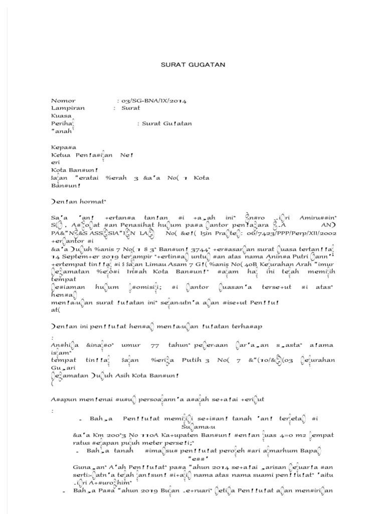 PDF Contoh Surat Gugatan Perdata Masalah Tanah - Compress | PDF